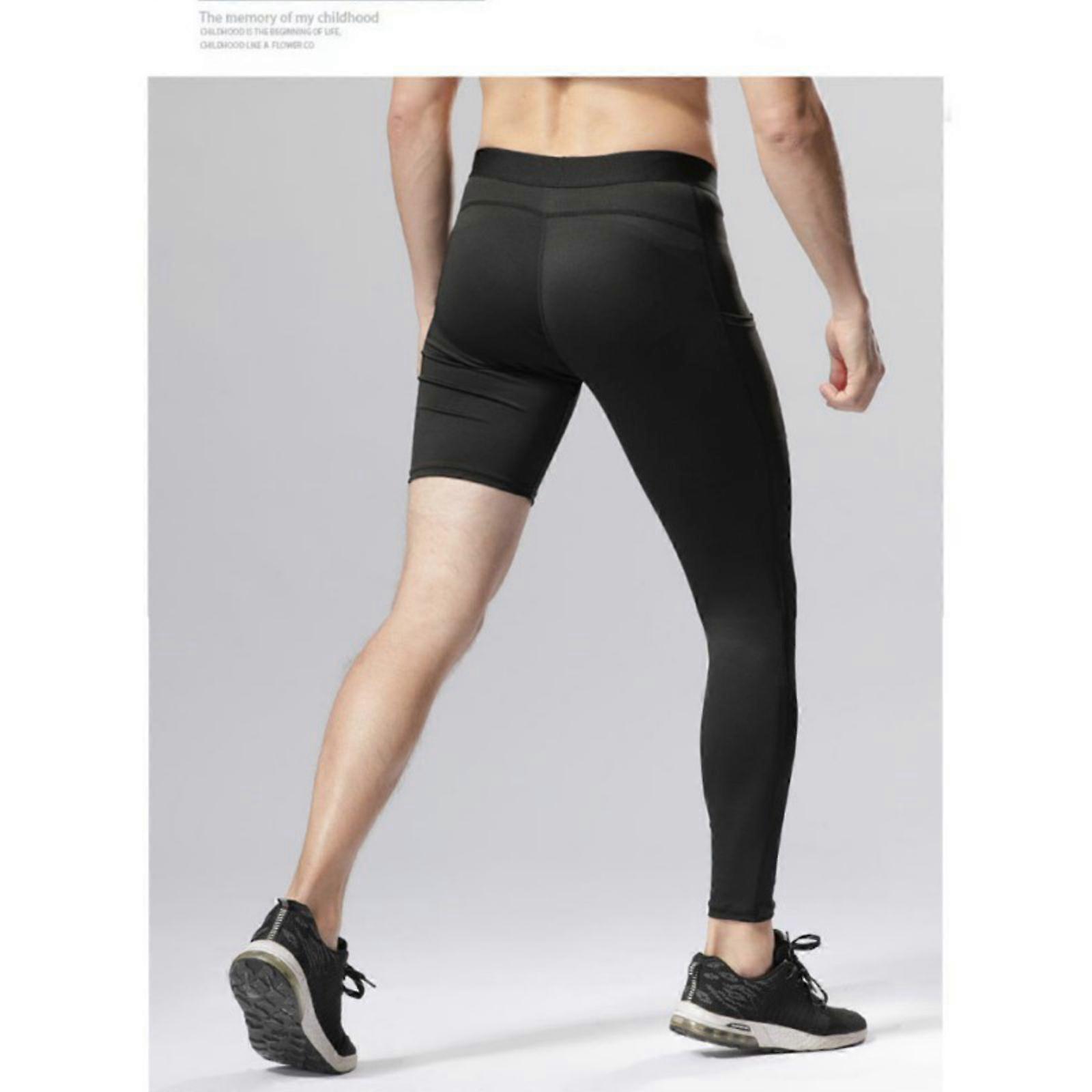 Mens One Leg Compression Pants Quick Dry Basketball Running Tights ...