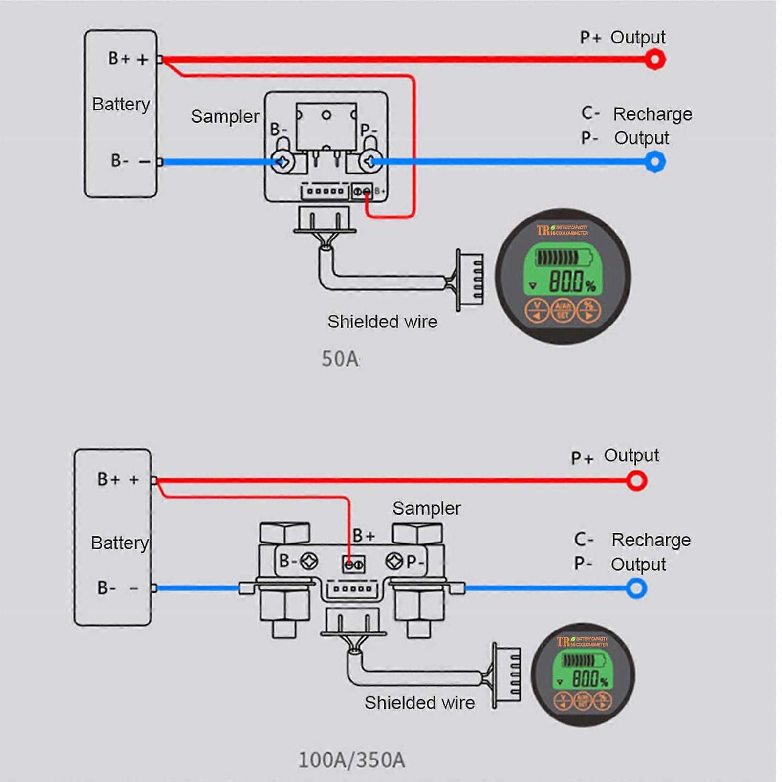 for DC 8-80V 50A 100A 350A TR16 Coulomb Counter Meter Battery Capacity ...