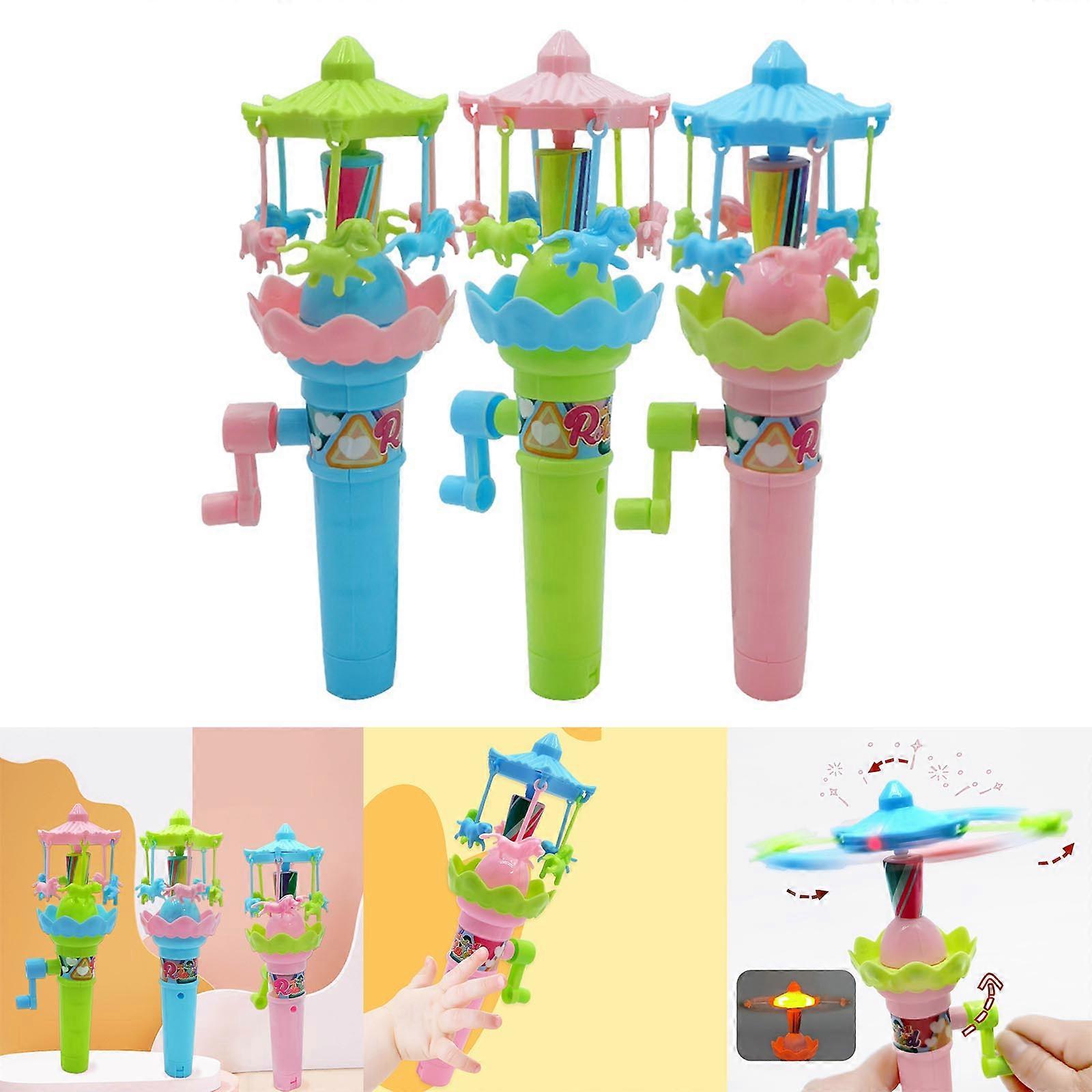 Novelty Hand Crank Carousel Toy with Colorful Animal Pendants Merry-Go ...