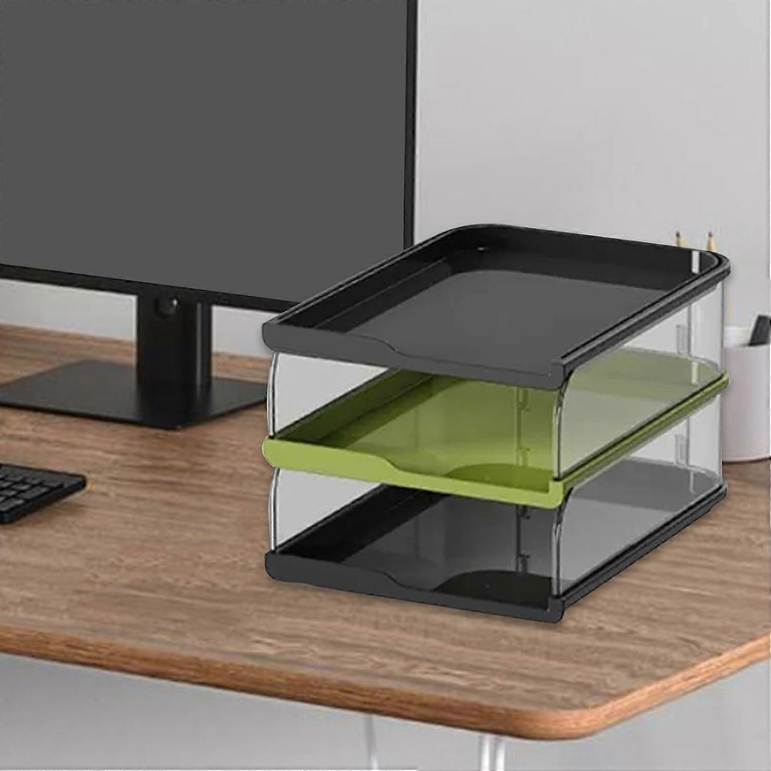 Desktop File Organizer with 3-Tier File Rack and Paper Tray, Green and ...