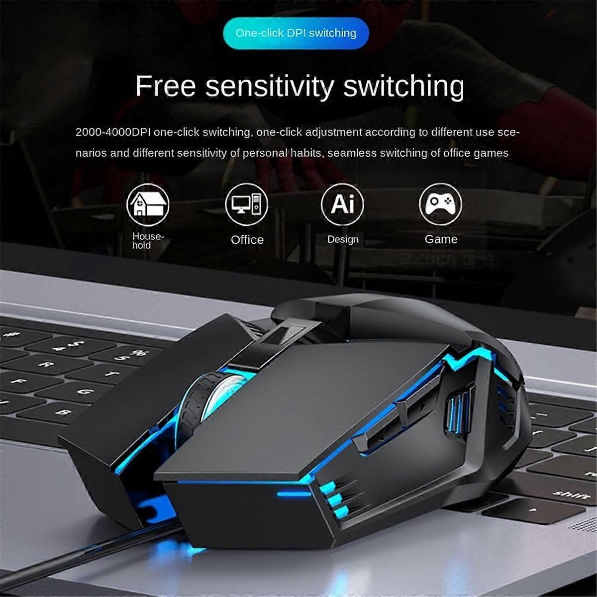 Wired Gaming Mouse Computer Mice Mechanical Silent 6 Keys USB Braided ...
