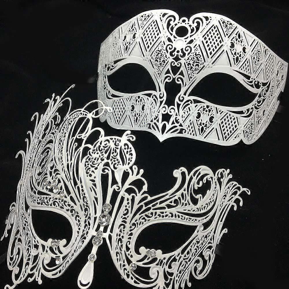 Silver Metal Filigree Cut Couple Venetian Mask Wedding Ball Mask ...