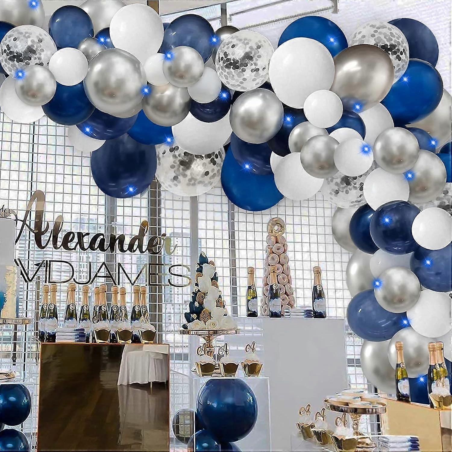 124pcs Blue Silver White Balloons Garland Arch Kit 5 10 12 Inch Royal Navy Blue White Metallic ...