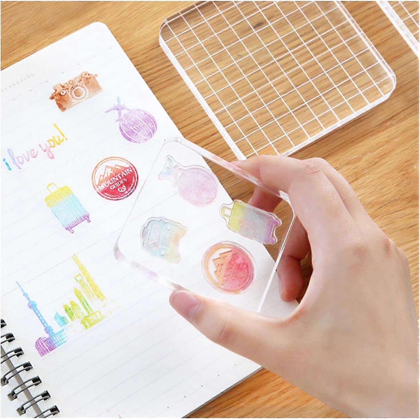 6 Pcs Stamp Blocks Acrylic Clear Stamping Blocks Tools with Grid Lines ...