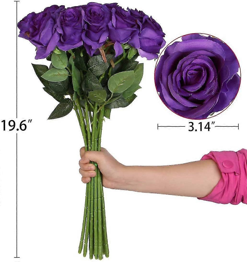 10 Artificial Rose Flower Red Silk Roses With Stem Flowers Bouquet ...