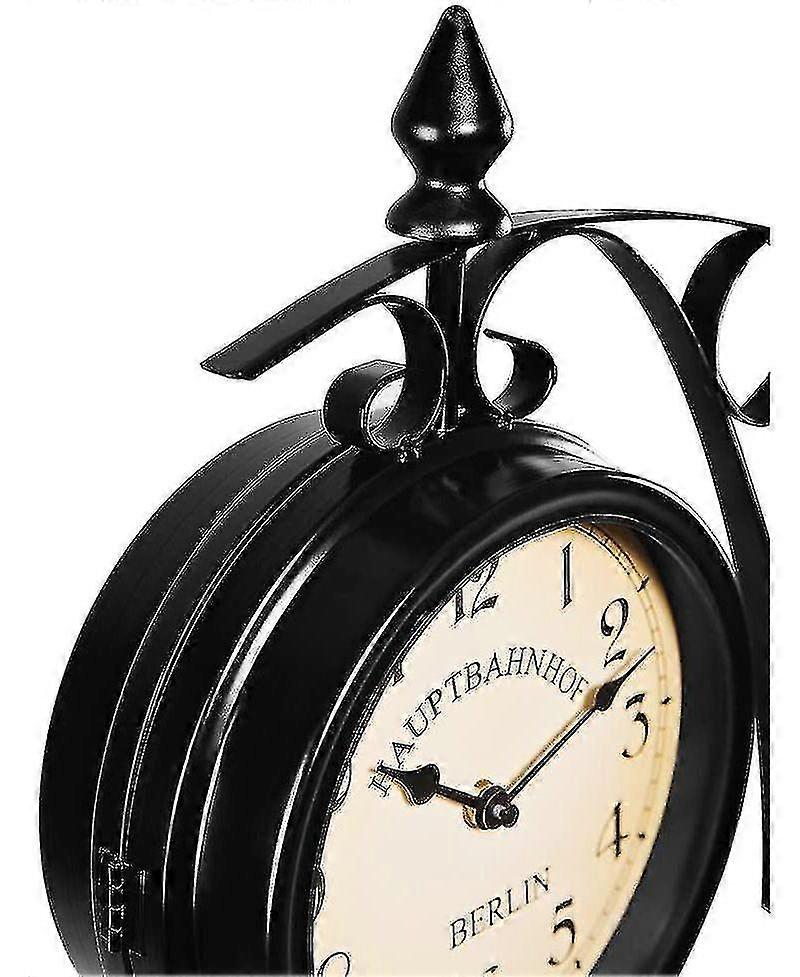 Two Sided Train Station Wall Clock Black Vintage Design Clock Watch ...