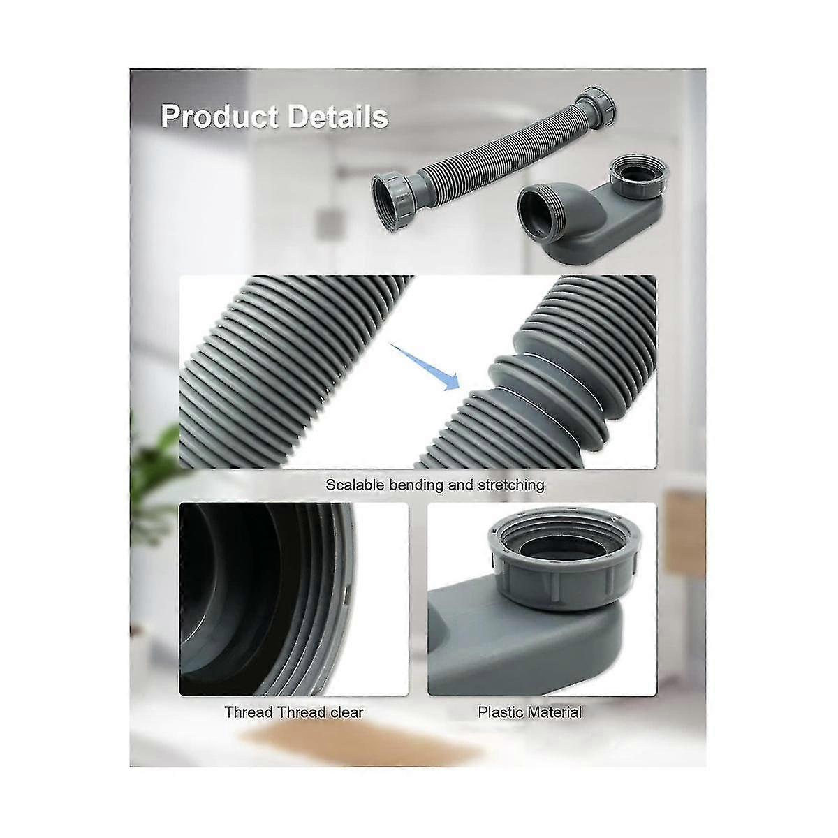 Low Profile 1 1/2 P Trap Flexible Bathtub Shower Drain Pipe Flat P Trap ...