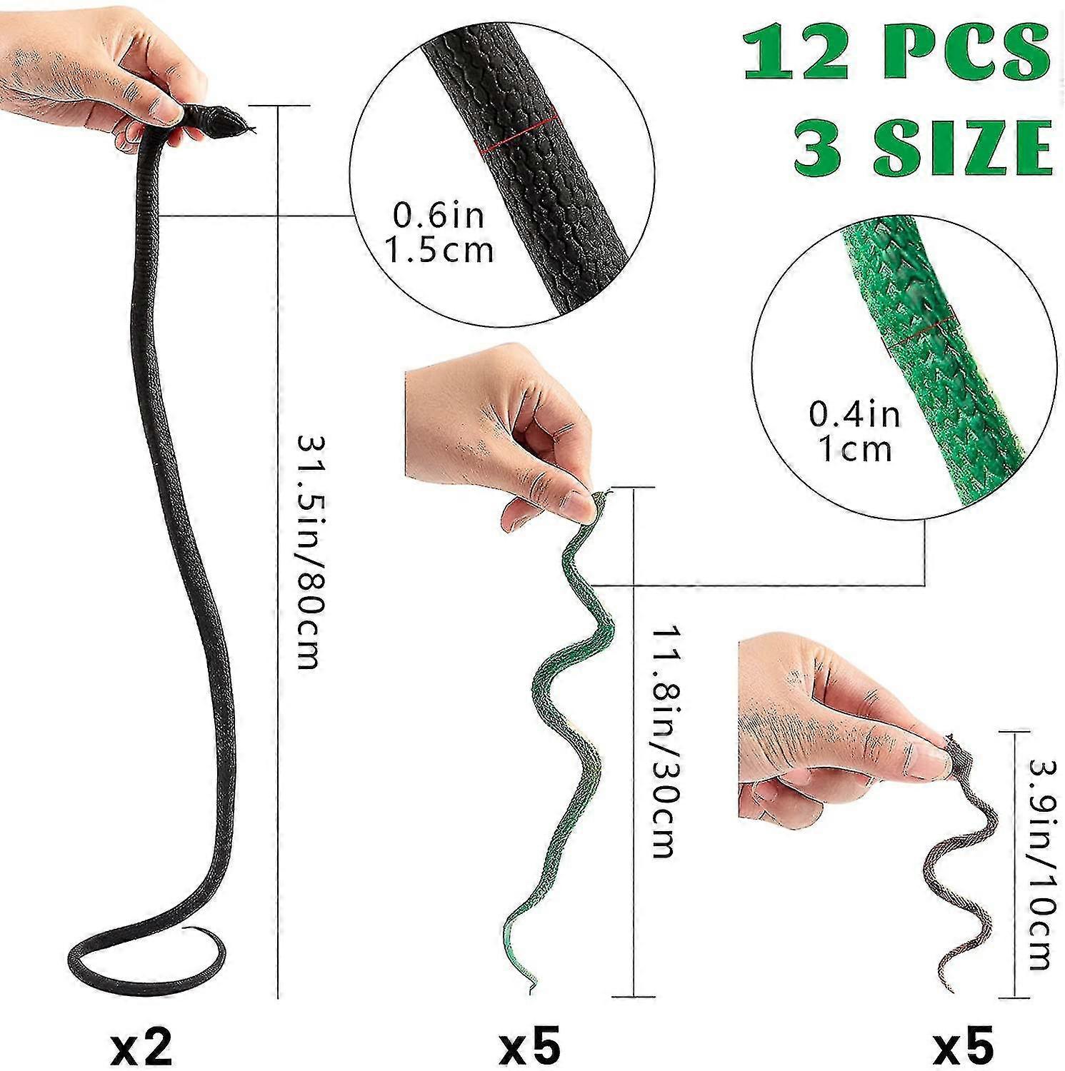 12 Pcs Realistic Rubber Snakes, Assorted Sizes Plastic Fake Snakes ...