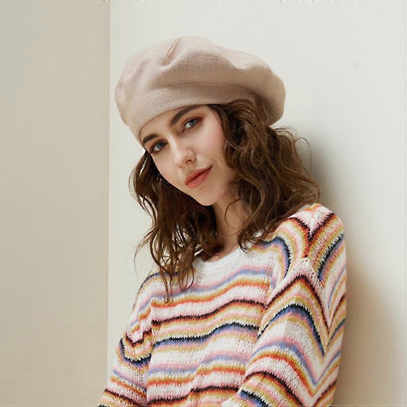 New Wool Knitted Berets Women Winter Hats French Stripe Plaid Top ...