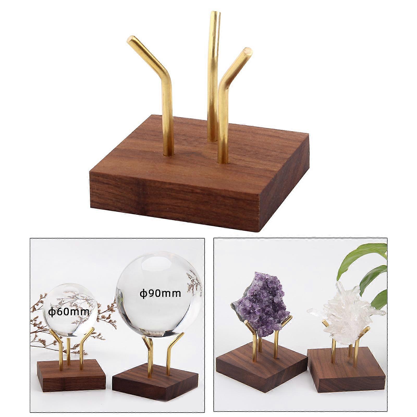 Wood Display Stand Brass Arm Pedestal Square Base Sphere Holder ...