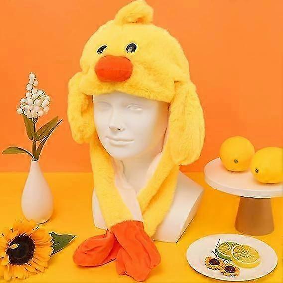Yellow Duck Hat Plush Ear Moving Jumping Hats Long Soft Cute Animal Hat ...