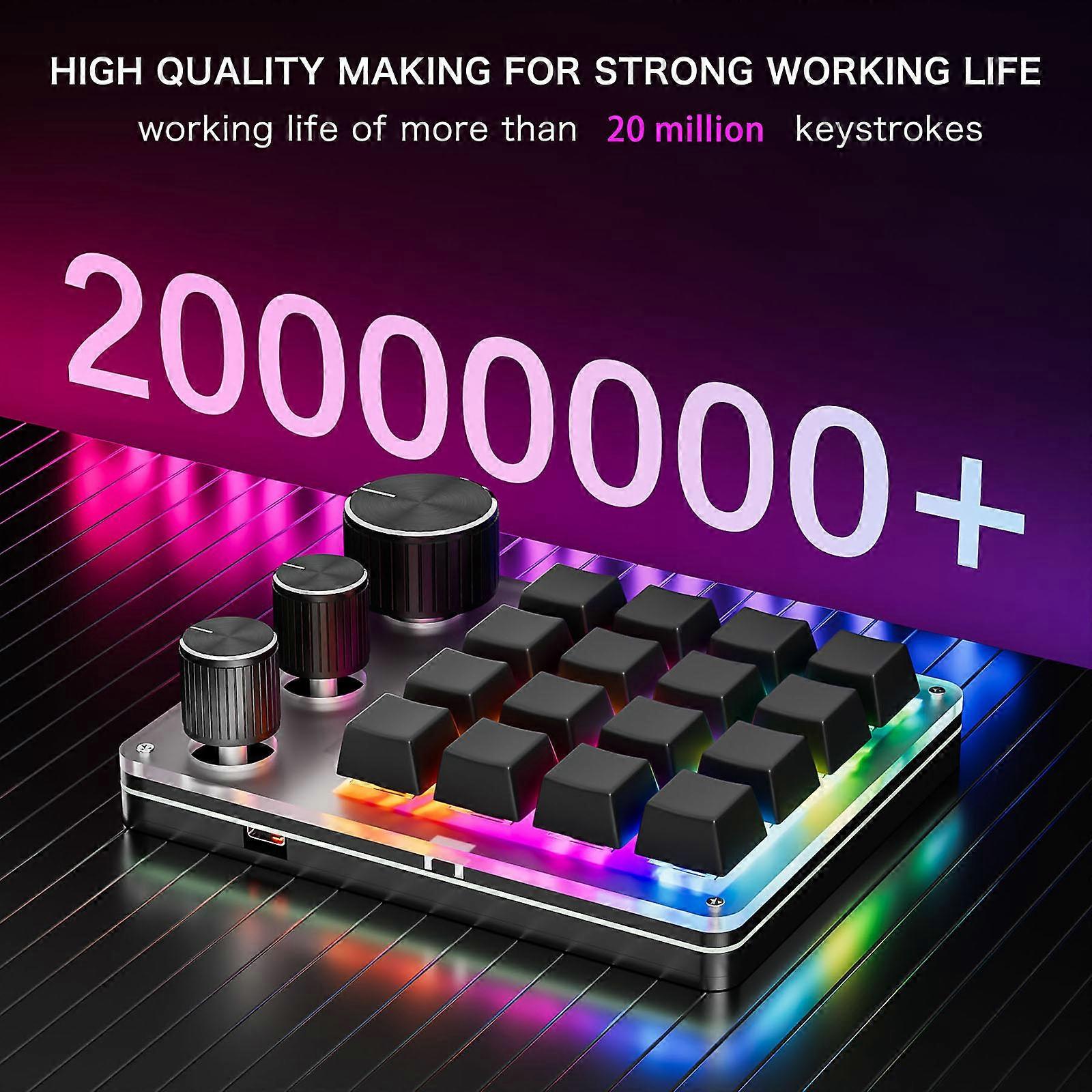 Corded Macro Programmable Keypad USB C Mini 16-Key 3 Knobs Hotswap ...