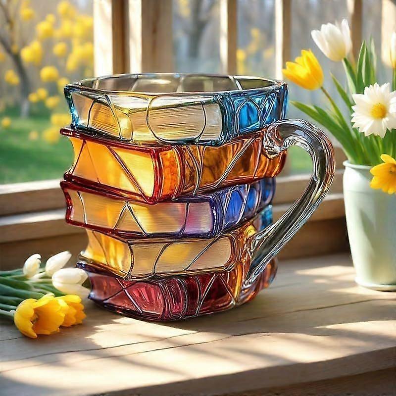 Painted Book Mug, 2025 New 3D Painted Glass Book Mug for Hot Or Cold ...