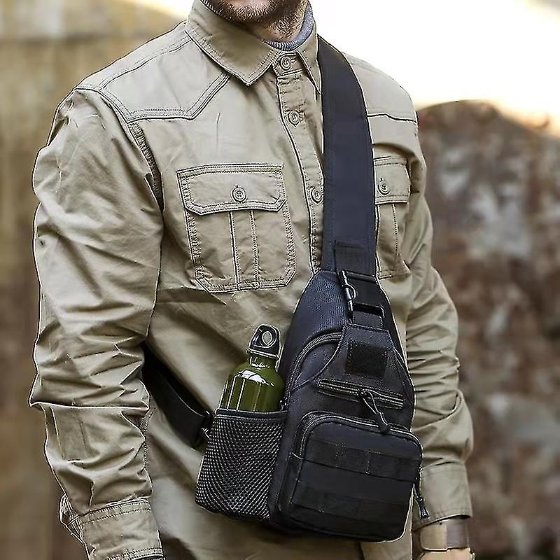 Outdoor Army Fan Chest Pack Tactical Water Bottle Chest Pack, Black ...