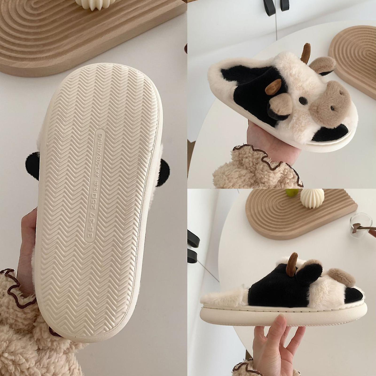 Cow Slippers For Women Men Cute Cow Slides Indoor Cartoon Fuzzy Cow Print Slippers Kawaii ...