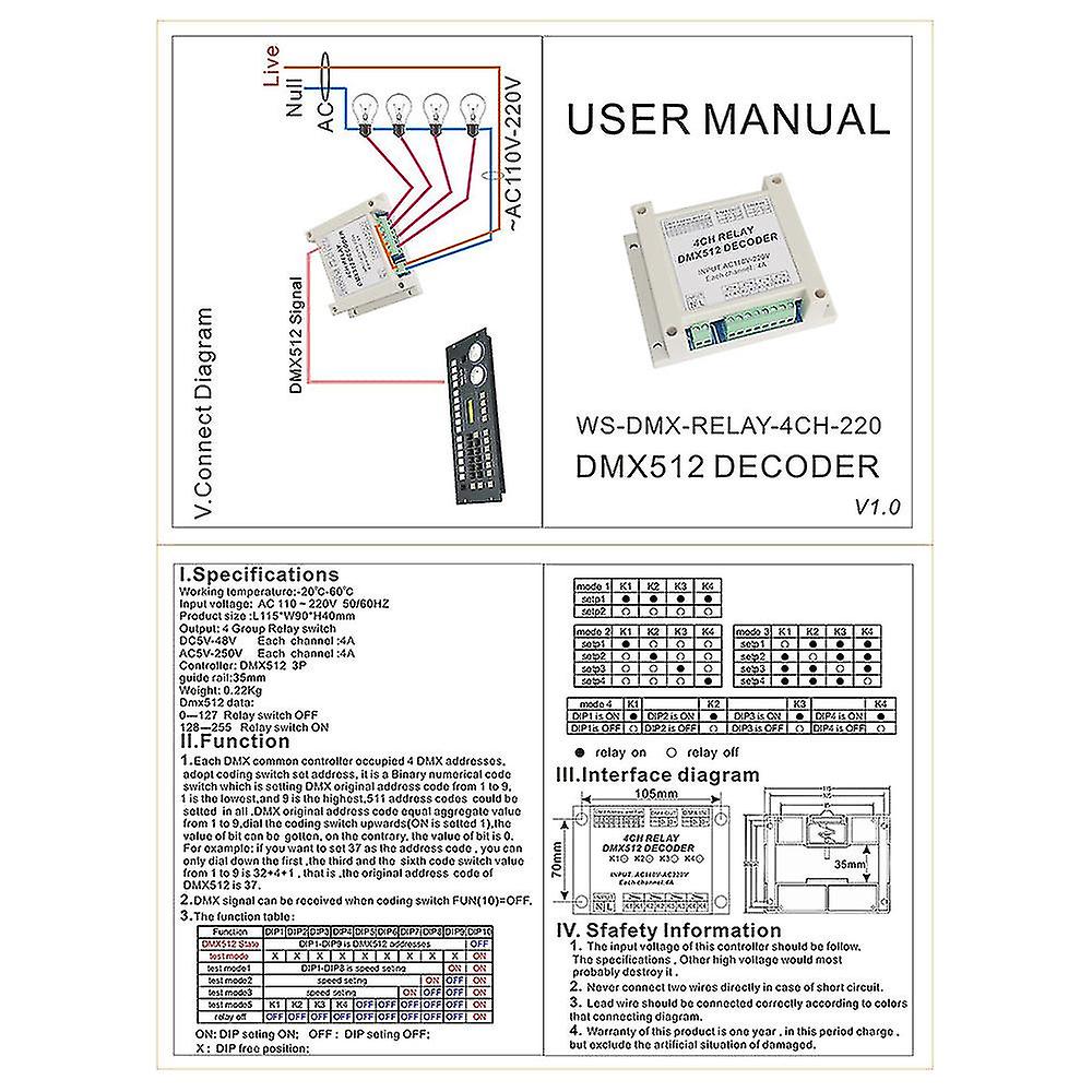 4-Channel 4-way Dmx512 Relay Switch Dmx Relay Controller Ac110-220v ...