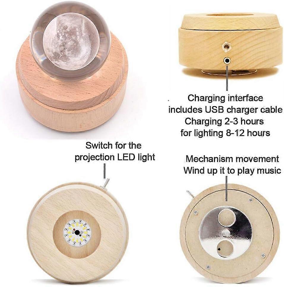 Wooden music box with moon-shaped moon motif and moon with luminous ...