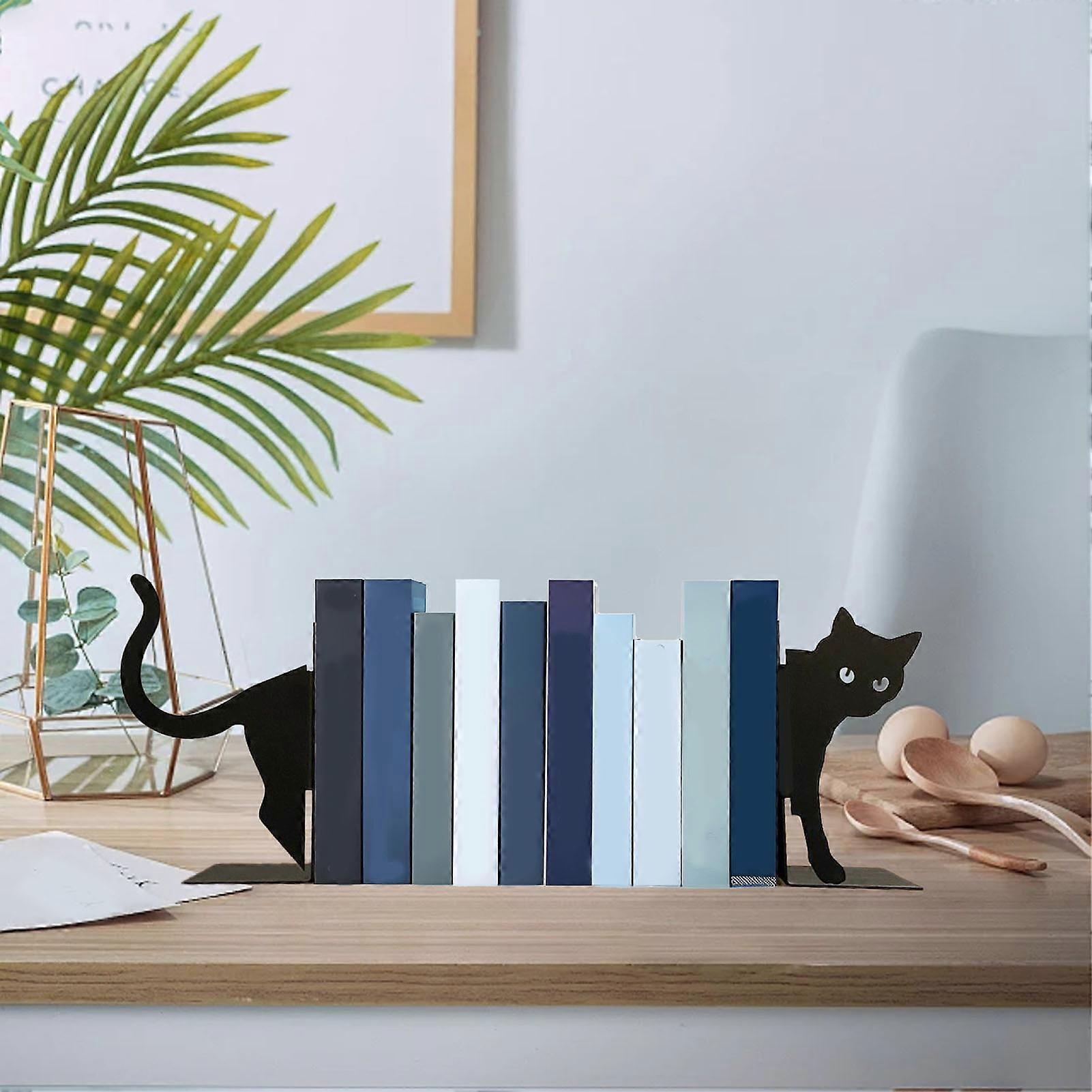 1 Pair Metal Bookends Whimsical Cat Design Decorative Bookends Rounded ...