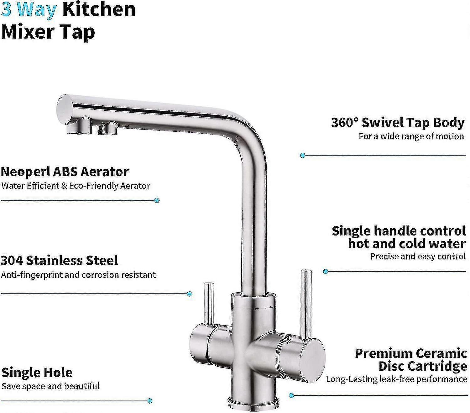 3 Way Kitchen Faucet, 360 Rotatable Kitchen Faucet, 3 In 1 Water Filter ...
