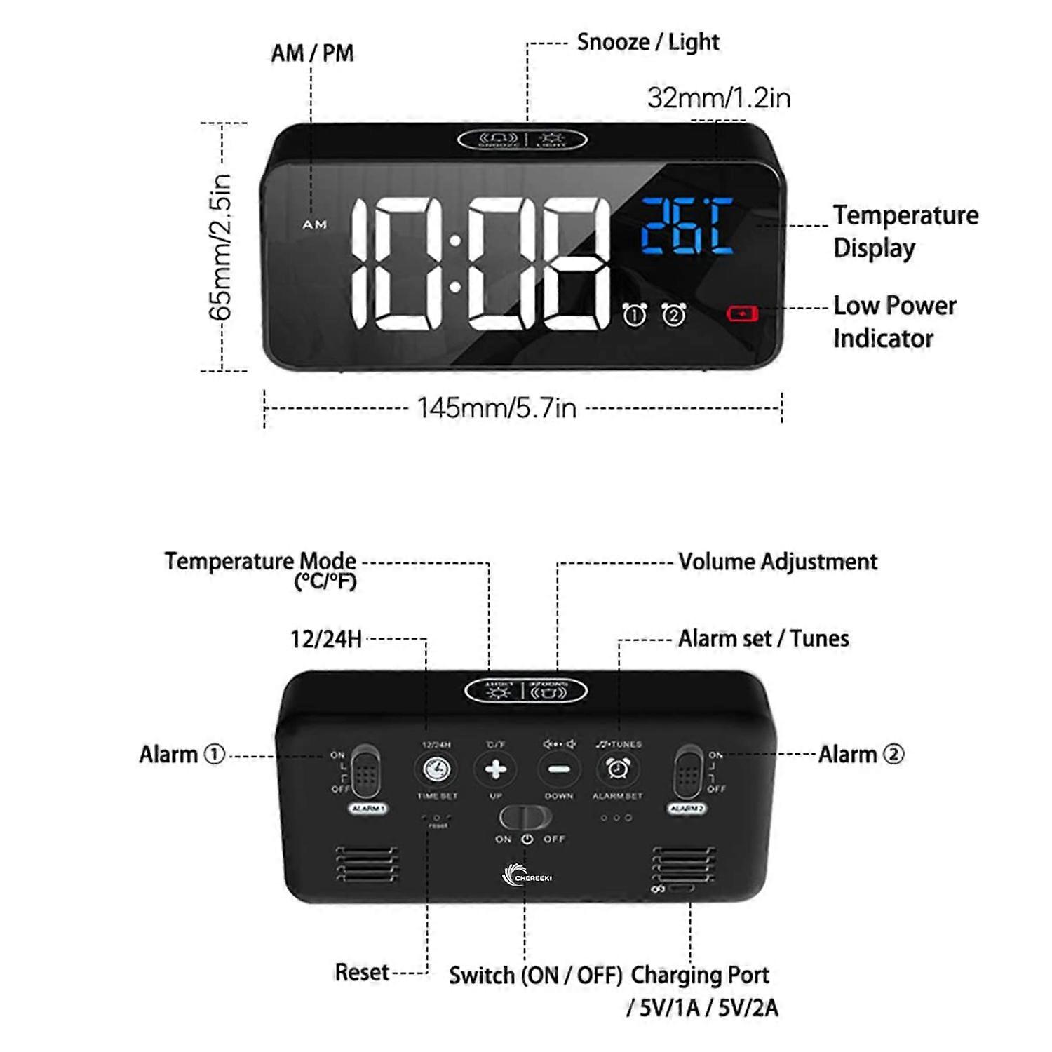 Alarm Clock Mains Powered, Digital Clock Battery Powered with ...