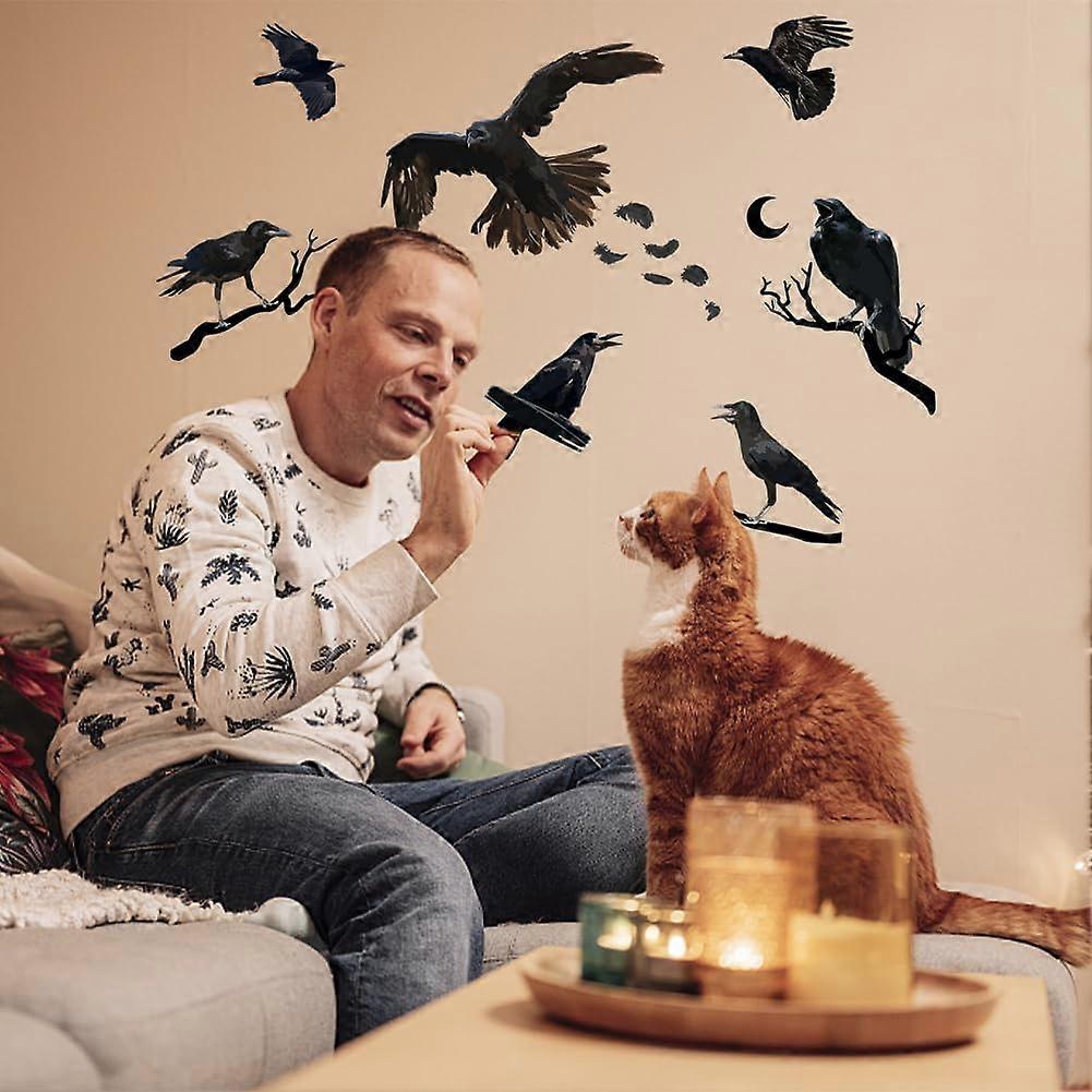 Ravens Crows Wall Stickers Black Crow Raven on Branches Wall Decals ...