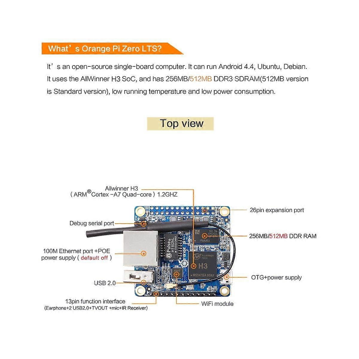Orange Pi Zero 512MB H3 -Core,Open-Source Single Board Computer, Run Android 4.4, , Debian ...