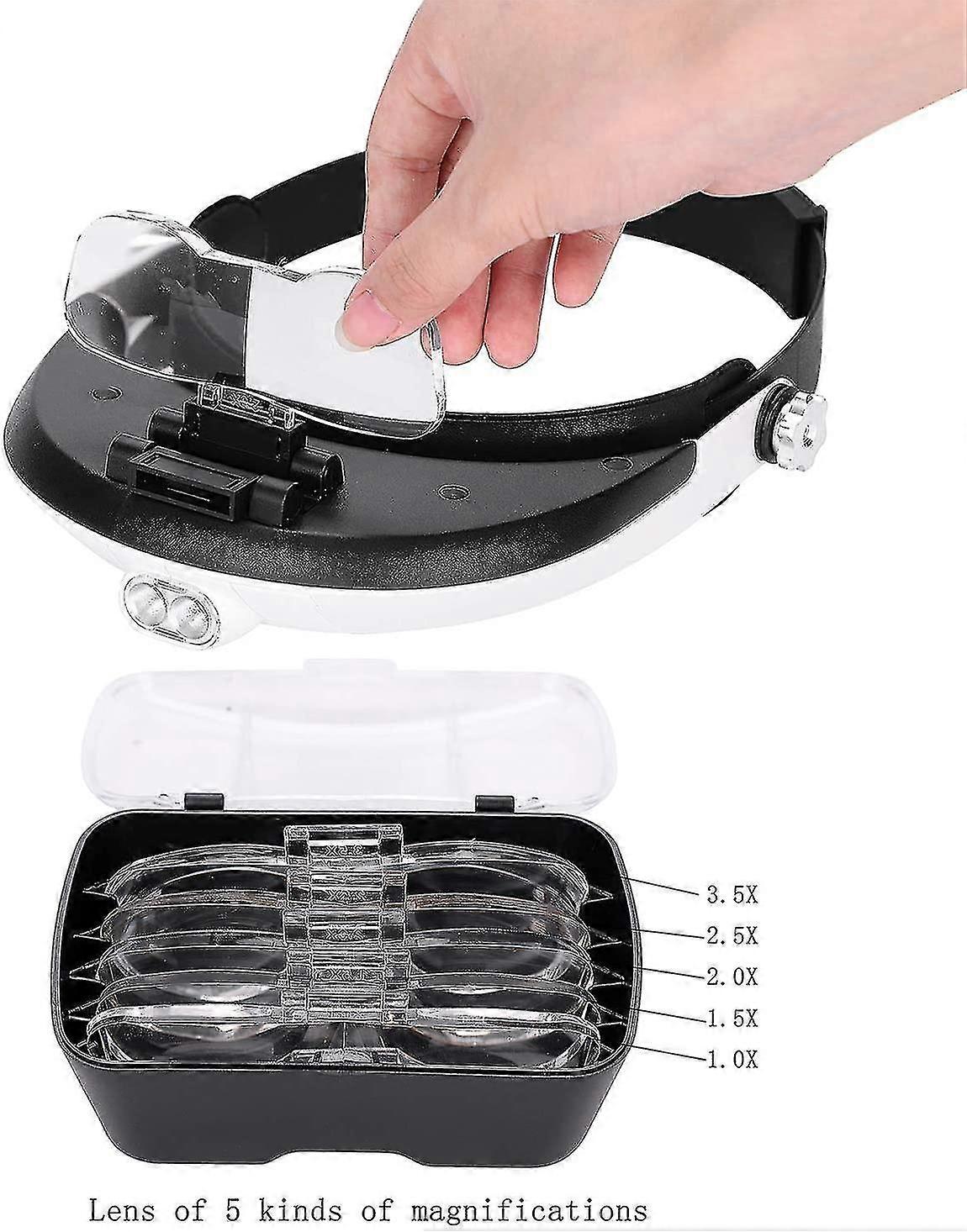 Head Mounted Magnifier Illuminated Hands Free Headband Magnifier Visor ...