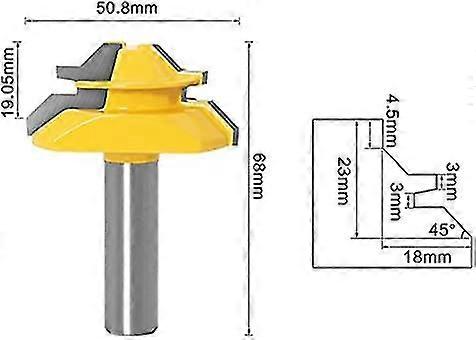 45 Degree Lock Miter Router Bit 12.7mm, Aplus Woodworking Milling ...