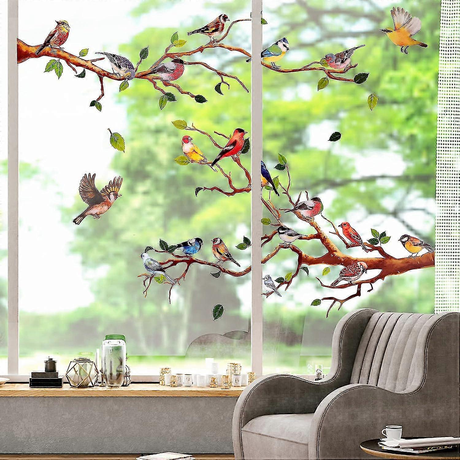 4 Sheets Window Sticker Birds On Branch Window Decals Self-adhesive ...