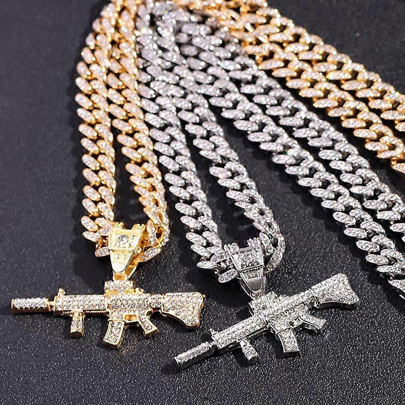 Hip Hop Iced Out Crystal AK47 Gun Pendant Cuban Necklace For Men Women ...