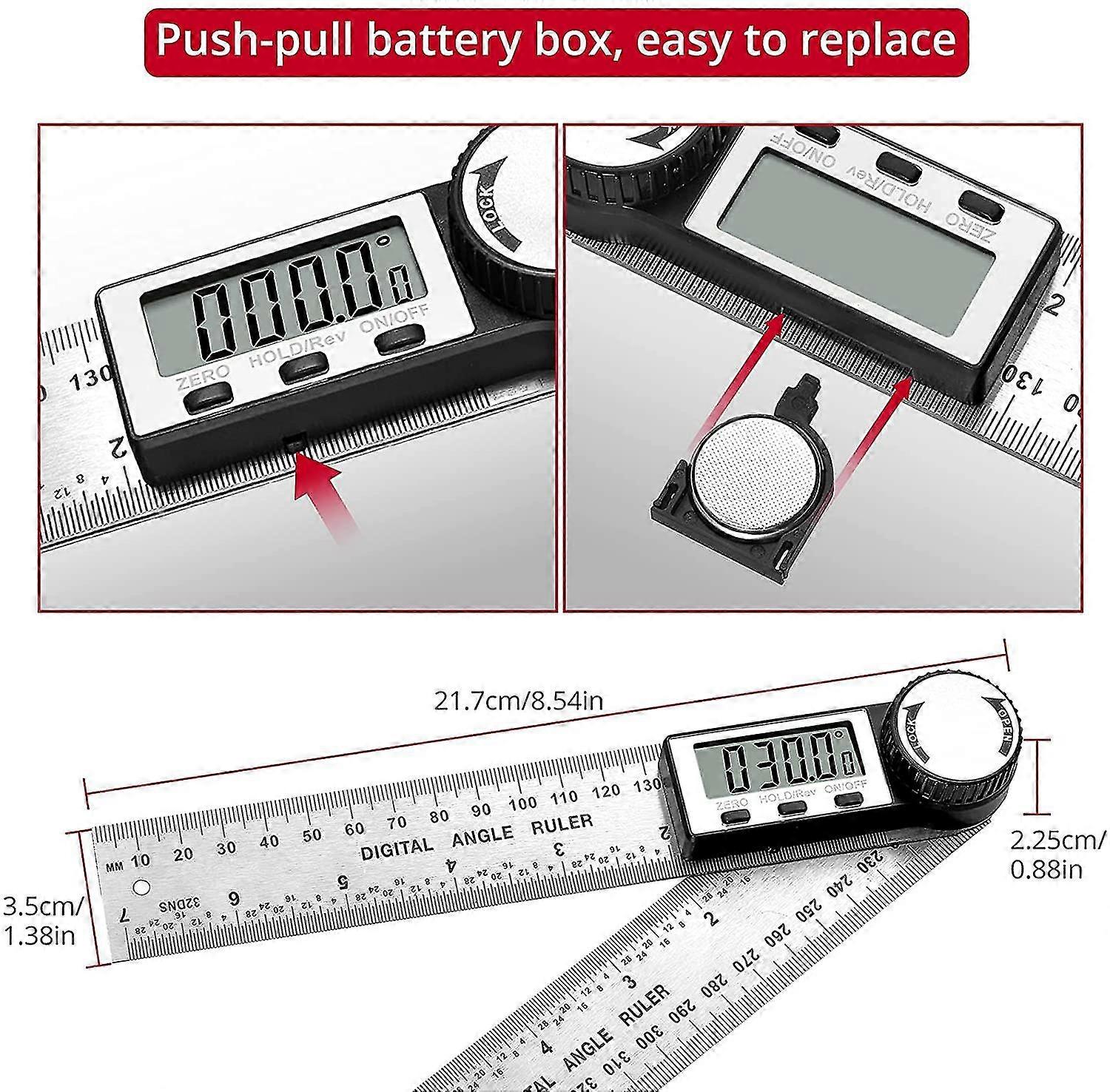 Digital Angle Ruler 2 In 1 Digital Angle Protractor With Hold/rev Zero ...