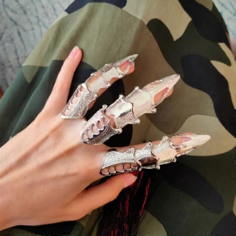 Gothic Punk Ring Rock Scroll Joint Armor Knuckle Metal Full Finger Claw ...