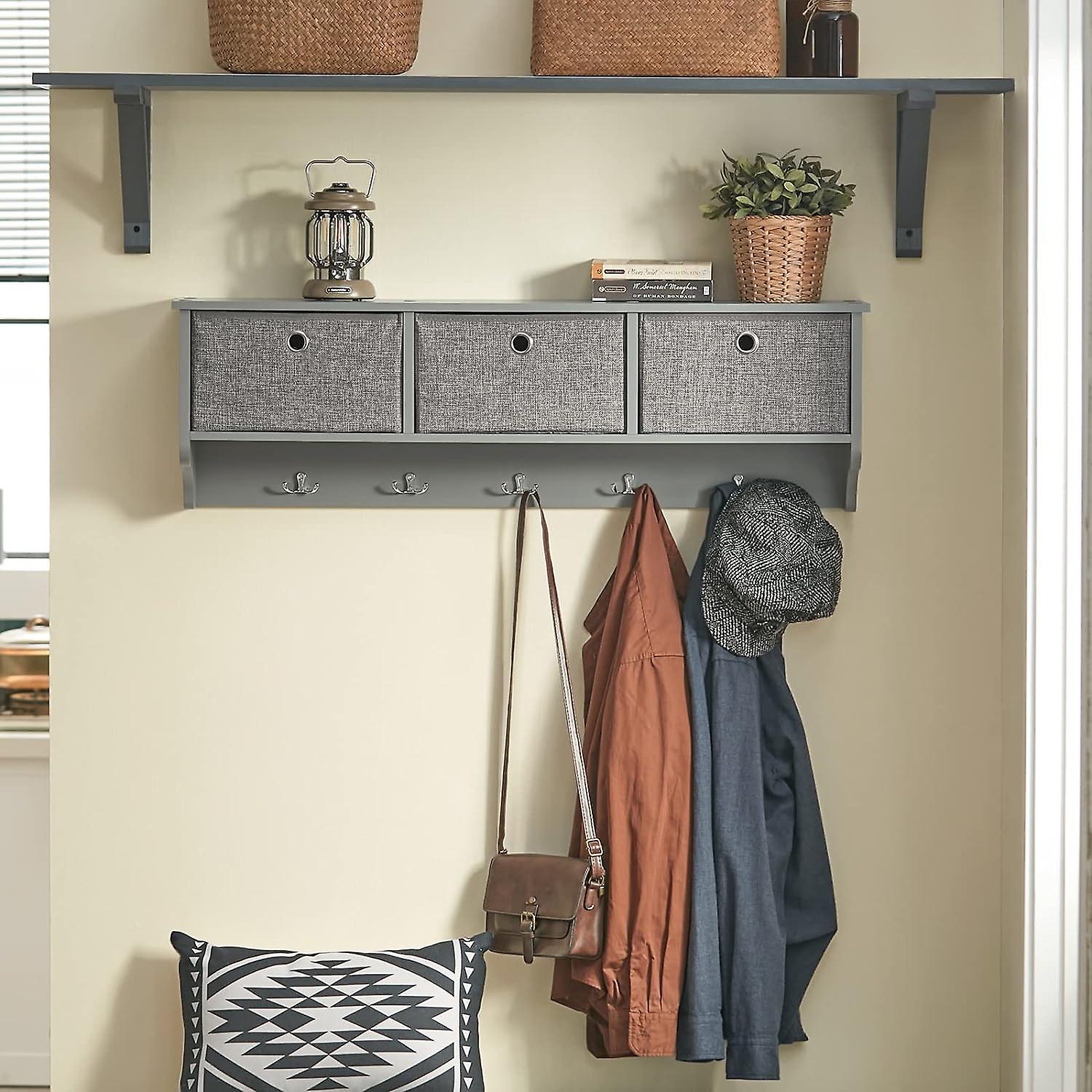 SoBuy Wall Coat Rack Wall Shelf Wall Storage Cabinet Unit with 3 ...