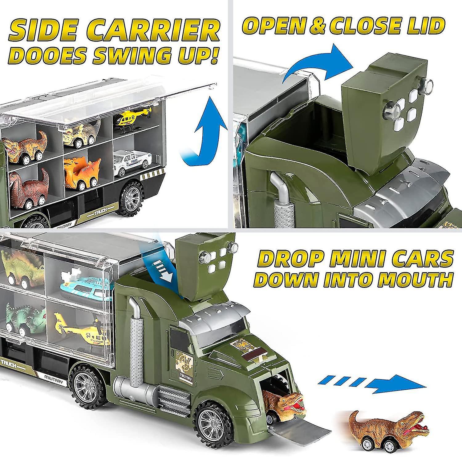 13pcs Dinosaur Truck For Kids,dinosaur Car Vehicles Transport Carrier ...