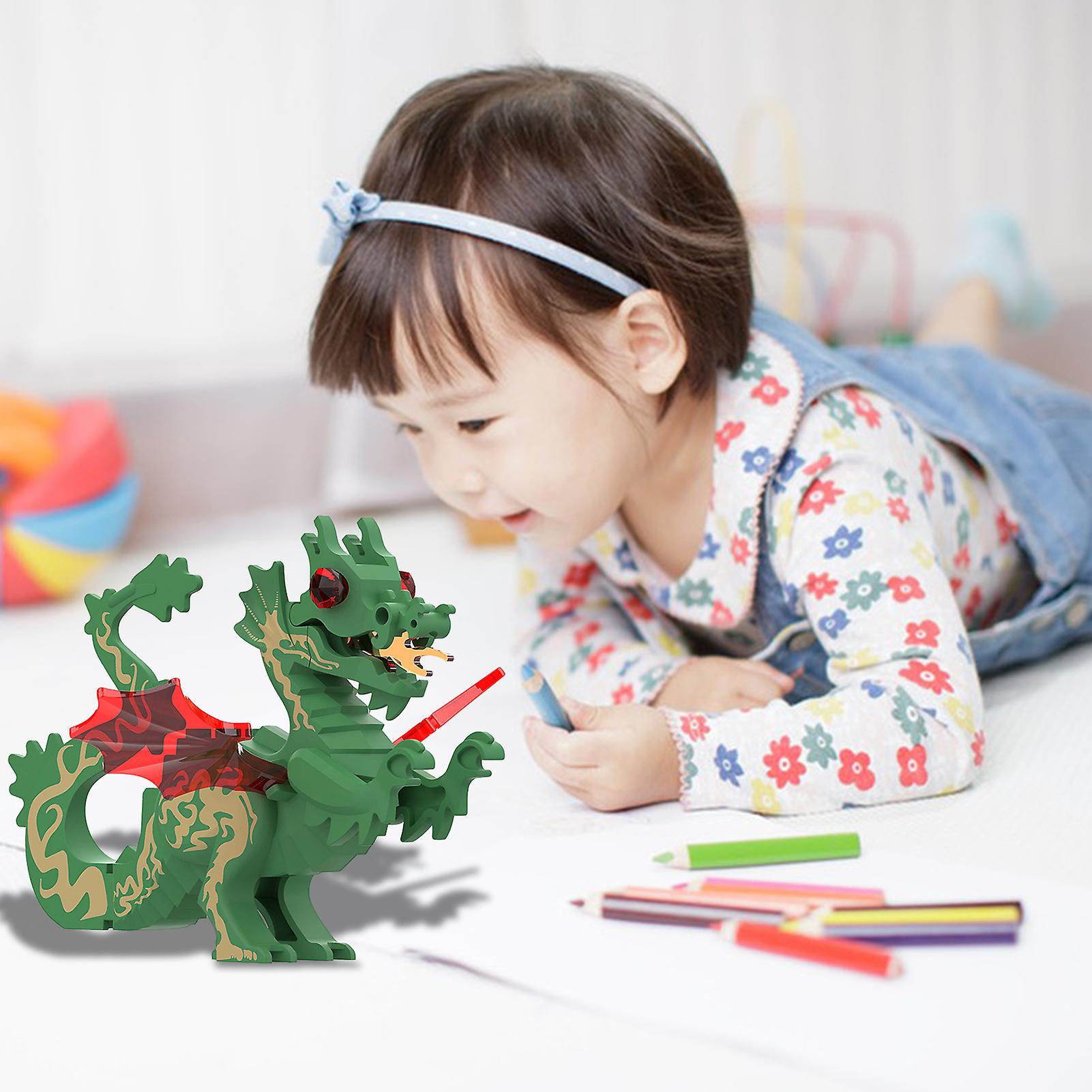 Mini Plastic Dragon Building Block Model DIY Assembled Animal Action ...