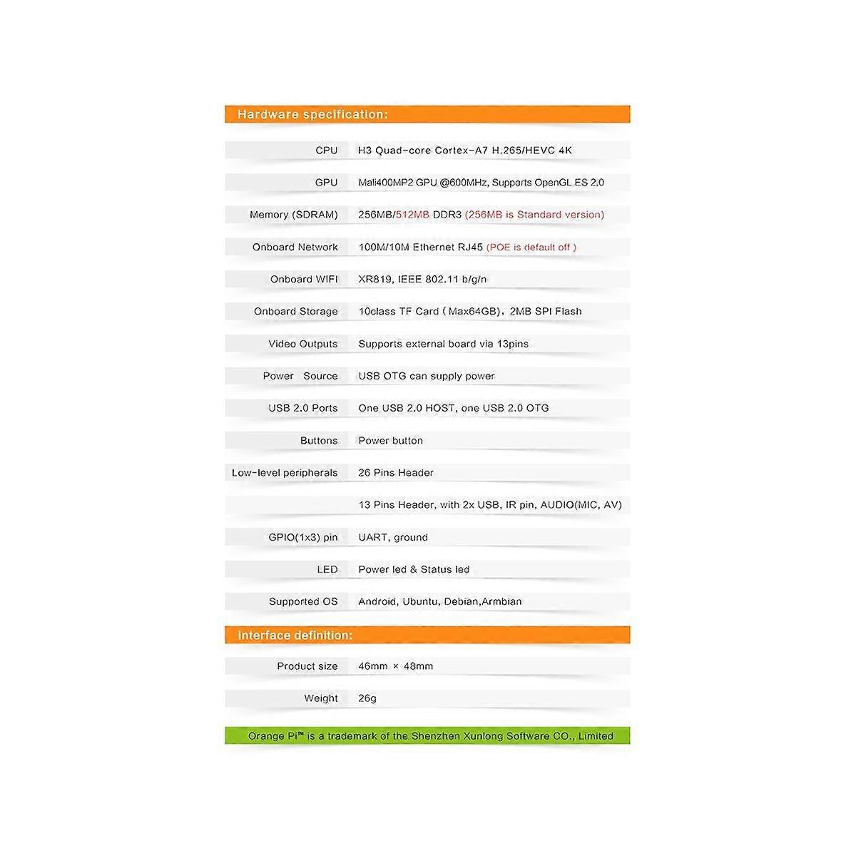 Orange Pi Zero 512MB H3 -Core,Open-Source Single Board Computer, Run ...