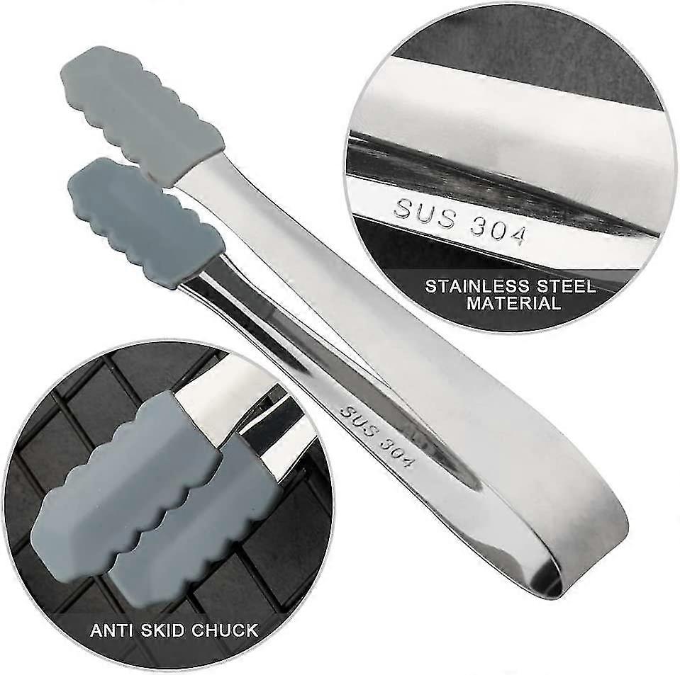 Ice Tongs, 2 Pcs Sugar Tongs, Silver And Black Ice Cube Tongs 13.3 X 1. ...