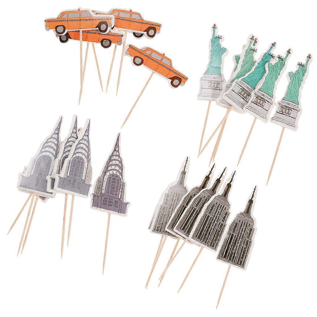 24pcs New York Empire State Yellow Taxi Statue Liberty Cupcake Topper ...