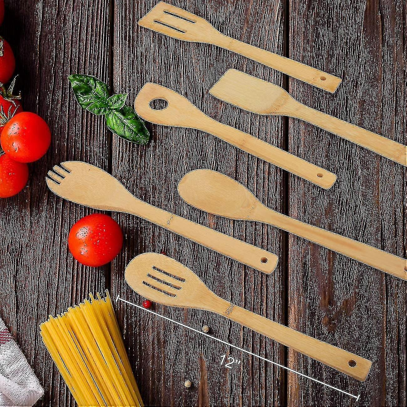 Wooden Spoons Cooking Utensils Set - 6 Pieces Bamboo Kitchen Spatulas ...