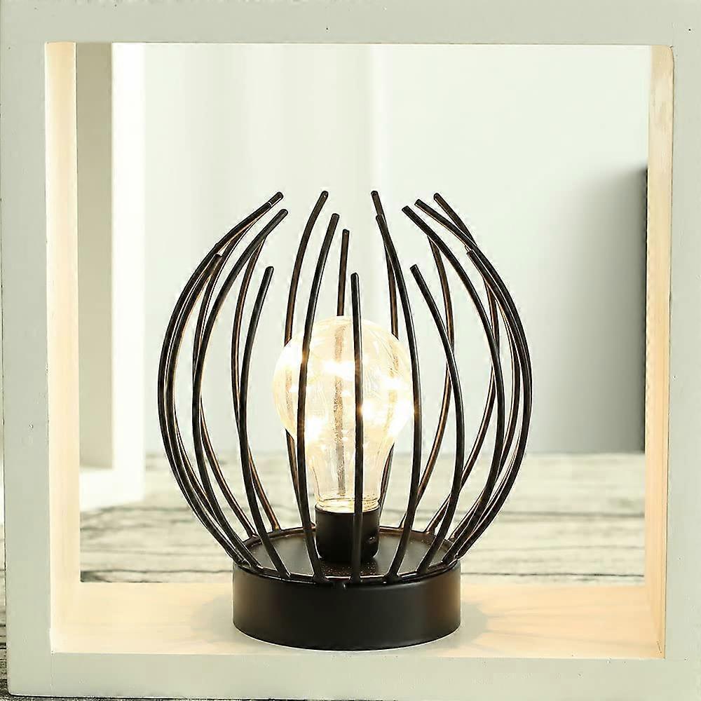 Metal Cage Table Lamp Cordless Battery Operated Lamp with Edison Style ...