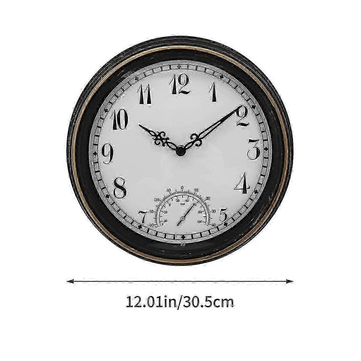 Outdoor Waterproof Wall Clock with Thermometer IP44 Vintage Round ...