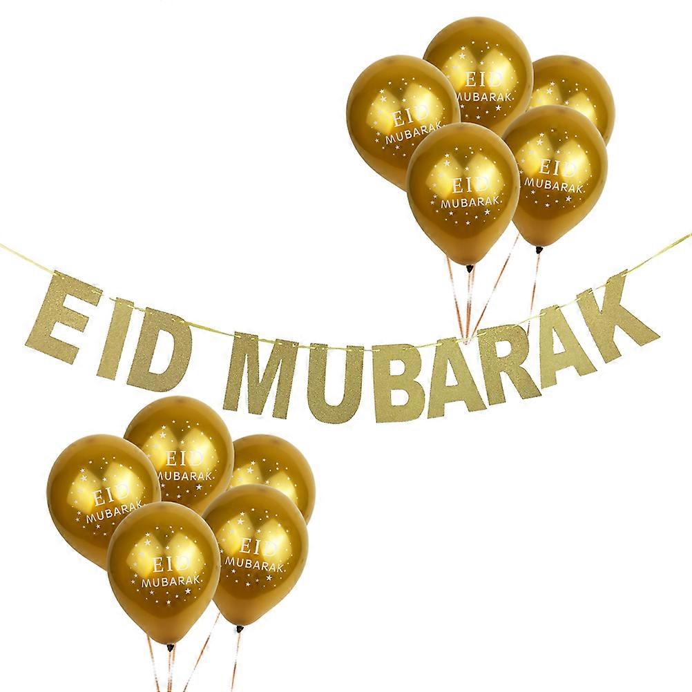 Ramadan Theme Eid Mubarak Banner Golden Latex Balloons Muslim Festival ...