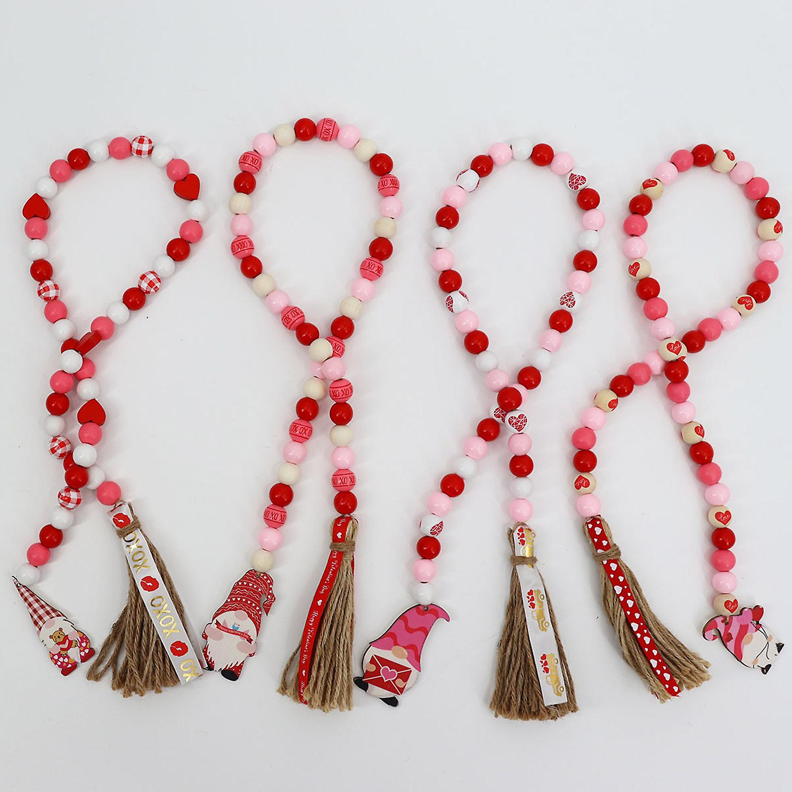 Valentine's Day Wooden Beads with Gnome Tassel Garland Farmhouse Rustic ...