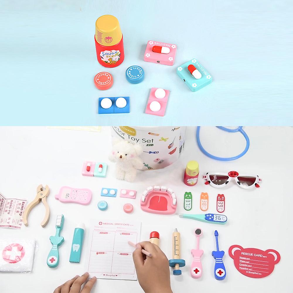 Realistic doctor kit pretend play wooden toy model toothbrush ...