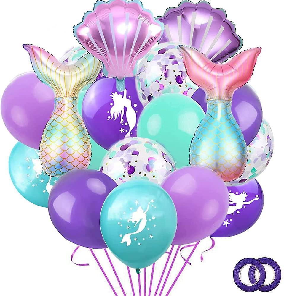22pcs Mermaid Theme Balloons, Helium Foil Mermaid Tail Sea Shells ...