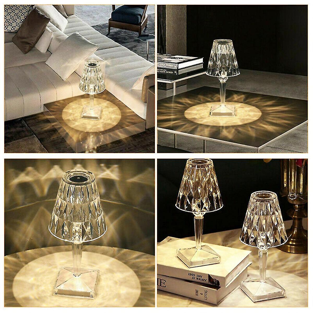 3Colors Diamond Table Lamp Crystal LED Bar Table Lamp Rechargeable ...