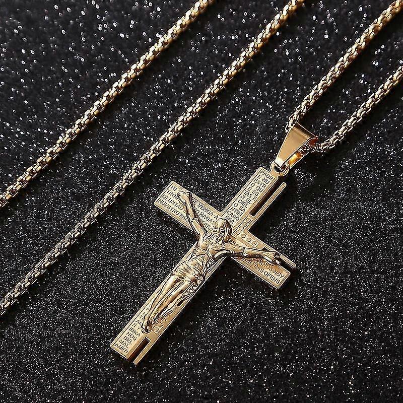 Cross Jesus Christ Gold Color Crucifix Religious Pendant Necklace For ...