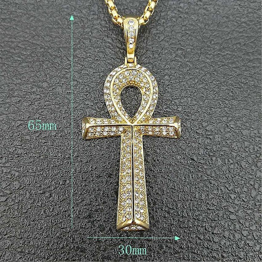 Men S Egyptian Ankh Cross Pendant With Stainless Steel Chain And Iced ...