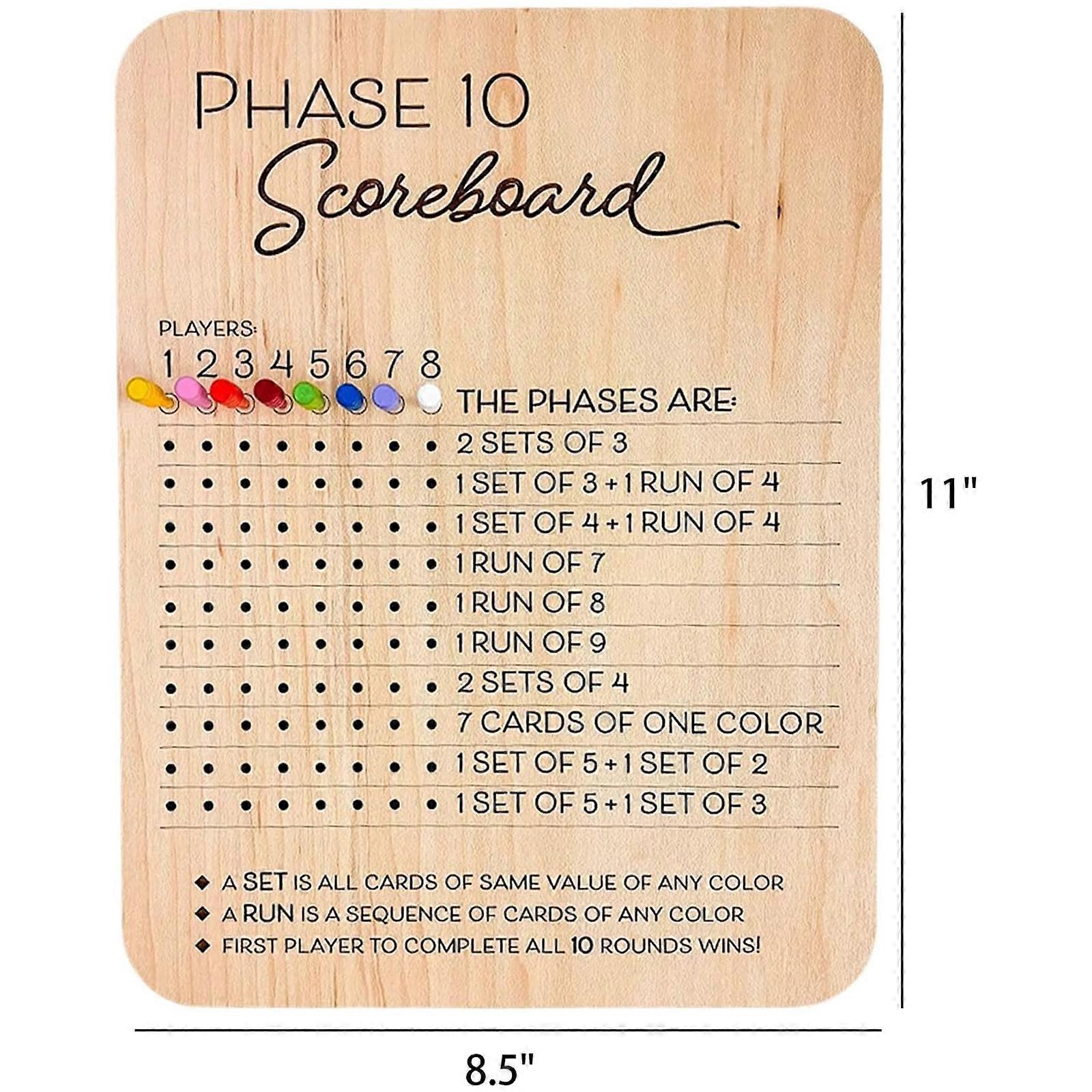 Phase 10 Score Board, 2024 Hot Wooden Phase 10 Scoreboard and Round ...