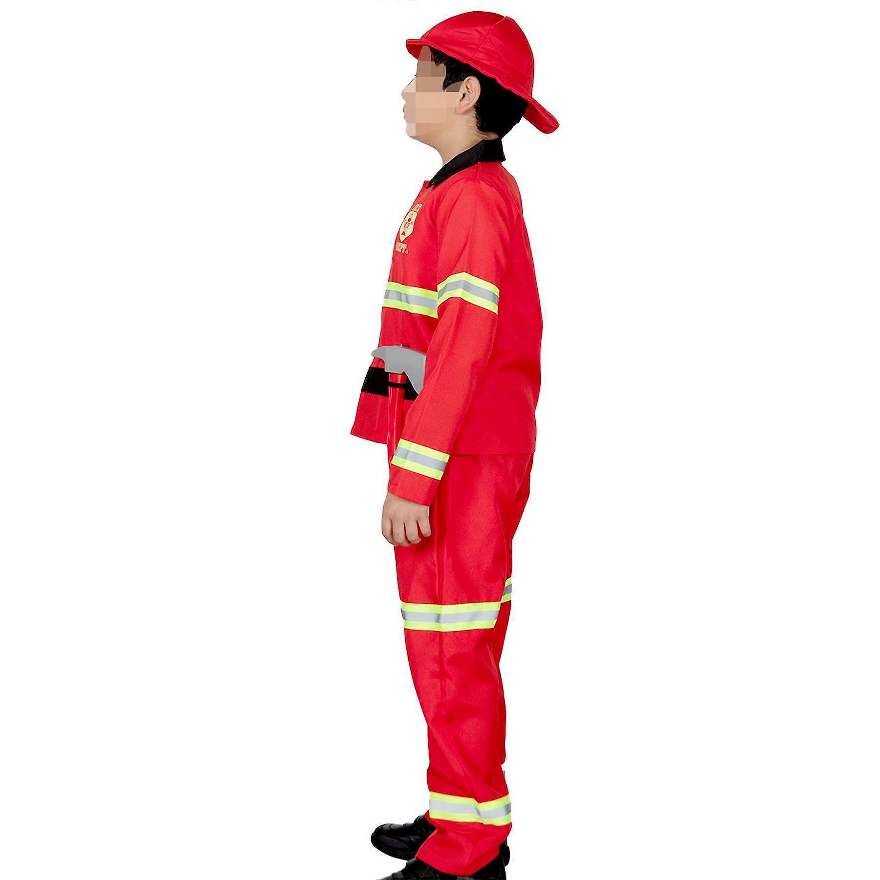 Kids Fireman Costume Firefighter Role Play Halloween Fire Man Uniform ...